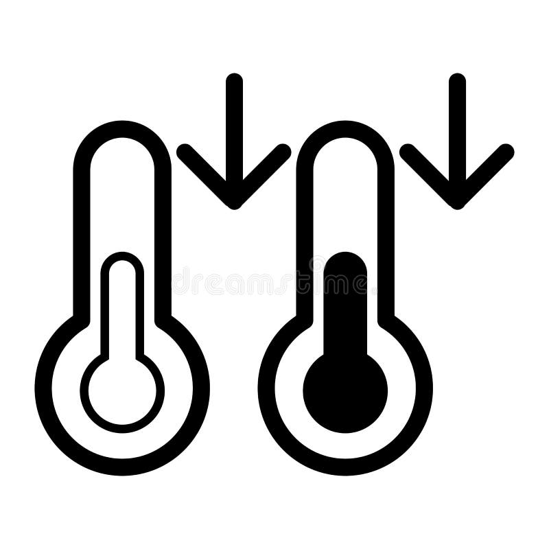 Decrease in Temperature Vector Icon. Black and White Thermometer, Meteorology Illustration ...