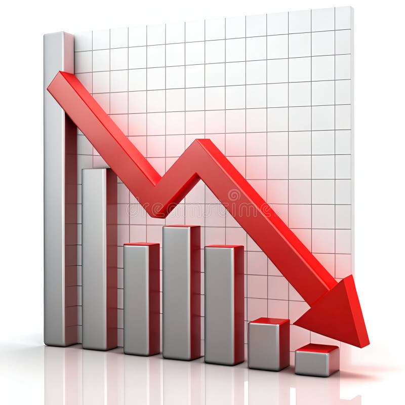 Decreasing Chart with Red Arrow Icon Isolated on White Background Stock ...