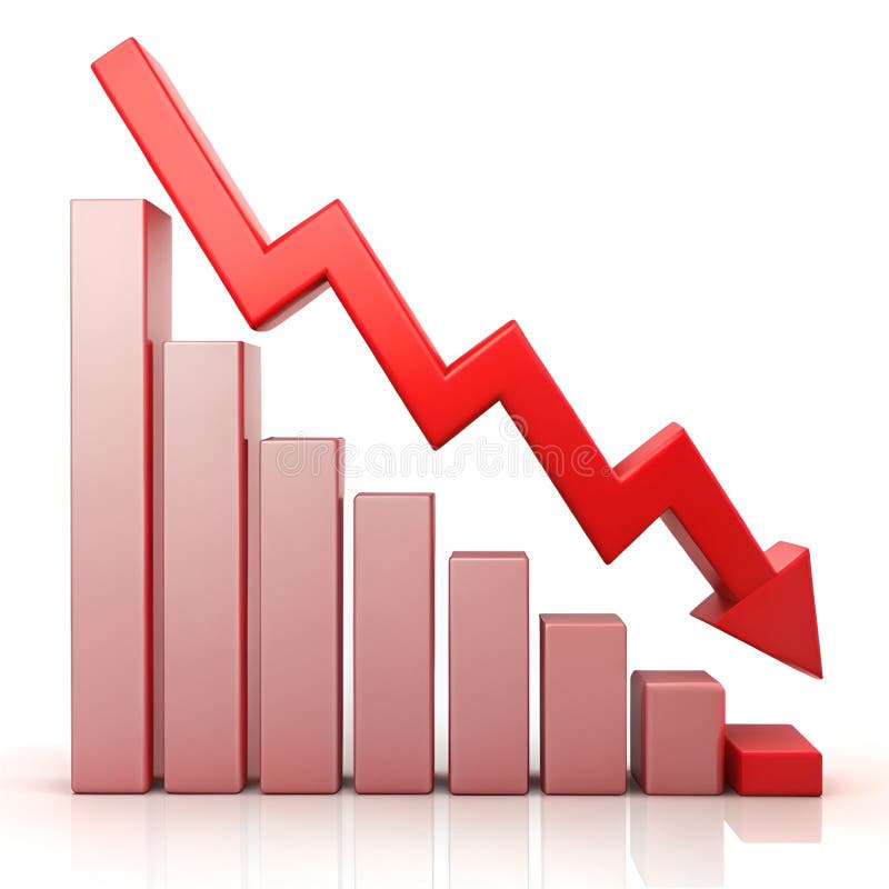 Decreasing Chart with Red Arrow Icon Isolated on White Background Stock ...