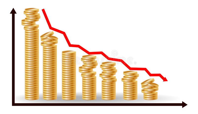 Decreasing Piles of Coins with Going Down Graph. Concept for Financial ...