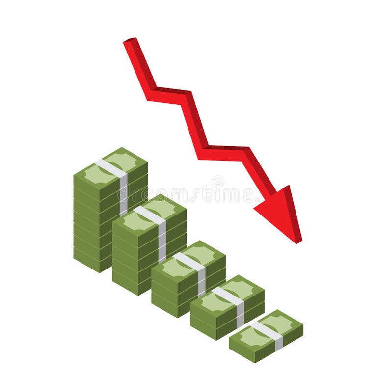 Decreasing Stack of Isometric Money with Red Arrow Stock Vector ...