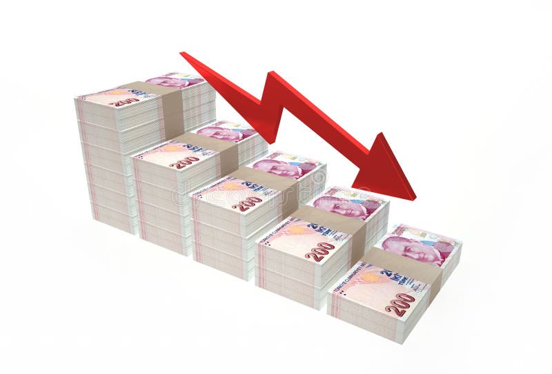 Decreasing Value of Turkish Lira on White Background. Stock ...