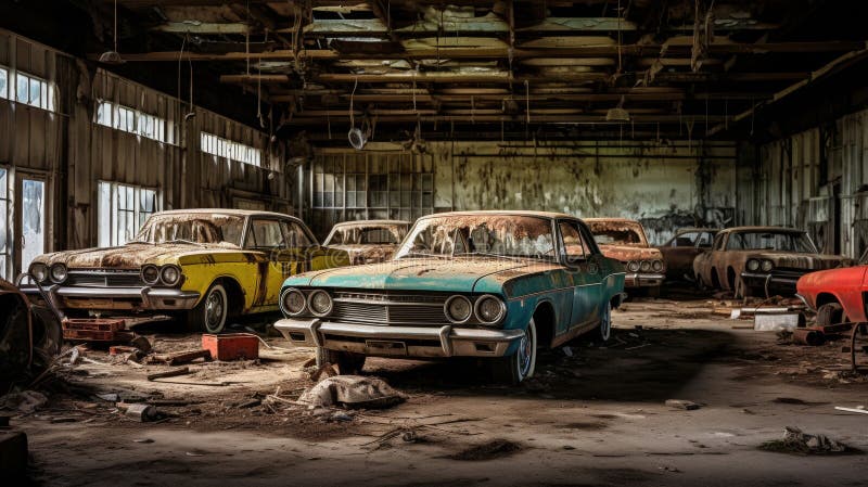 Decrepit Abandoned Car Dealership Showroom, Echoes of Commerce Stock ...