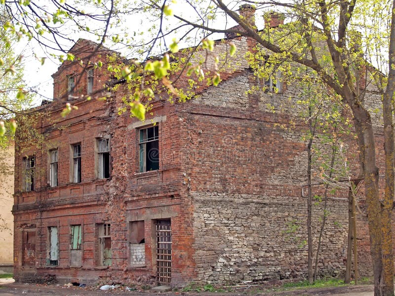 Decrepit Brick Building in Pskov Stock Photo - Image of brick, facade ...