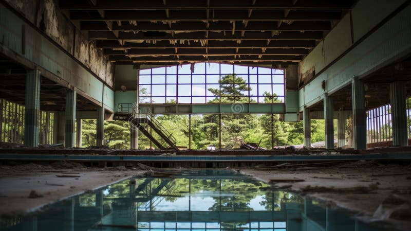 Decrepit Empty Swimming Pool, Silent and Neglected Stock Illustration ...