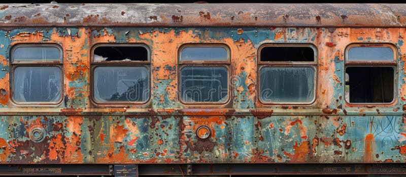 Decrepit Train Car with Broken Windows Stock Image - Image of aged ...