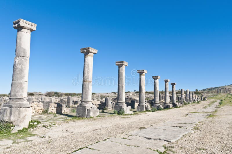 Decumanus Maximus Street at Volubilis, Morocoo Stock Photo - Image of ...