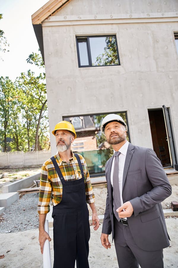 Dedicated Architect and Builder in Suit Stock Photo - Image of ...