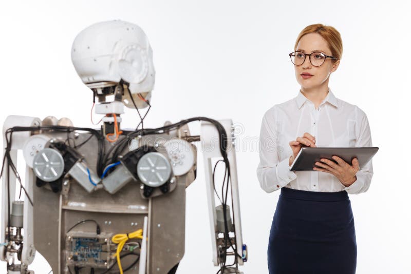 Dedicated Bright Woman Collecting Data about Artificial Intelligence ...