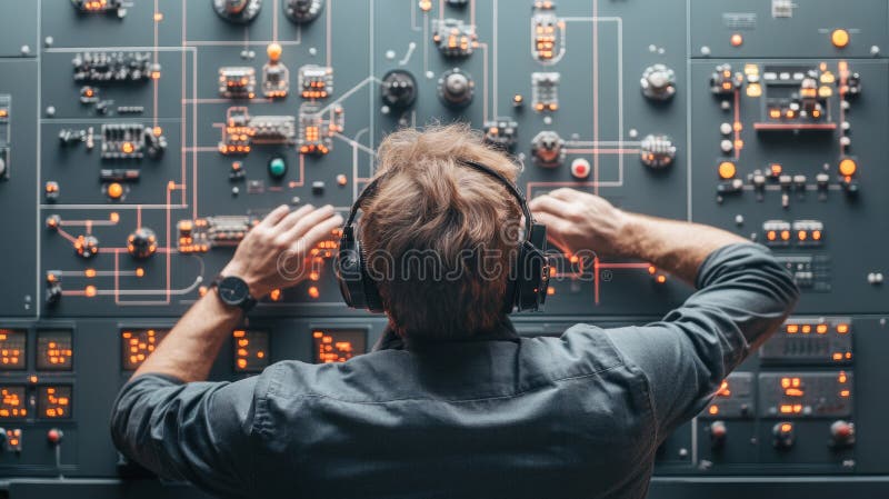 Dedicated Engineer Fine-tunes a Sophisticated Control Panel Filled with ...