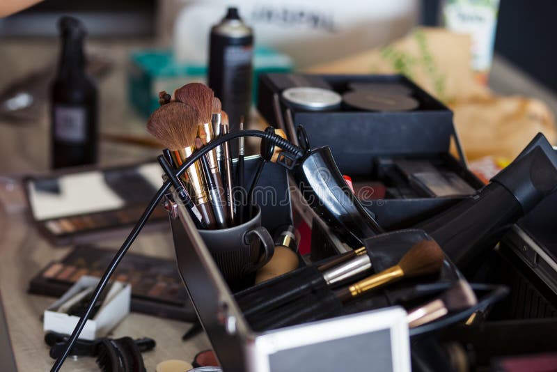 Dedicated Focus Make-up Converter on Makeup Artist S Table with Lots of ...