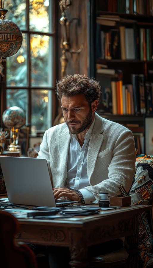 A Dedicated and Focused Professional Engaged in Work within a Cozy ...