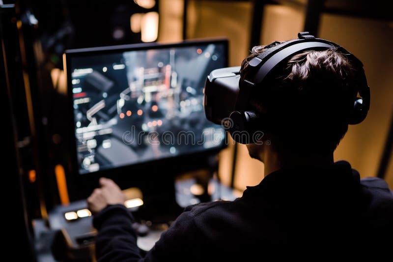 Dedicated Gamer Immersed in a Virtual Reality World, Enjoying the ...