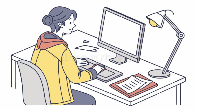 Dedicated Home Office, Person at Computer Desk, Vector Design ...