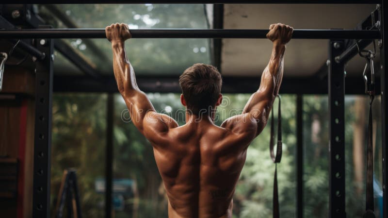 A Dedicated Individual Doing Pull-ups on a Sturdy Bar, Striving for ...