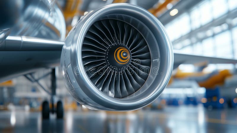Airplane Mechanic Inspecting a Jet Engine in a Well-lit Workshop Stock ...