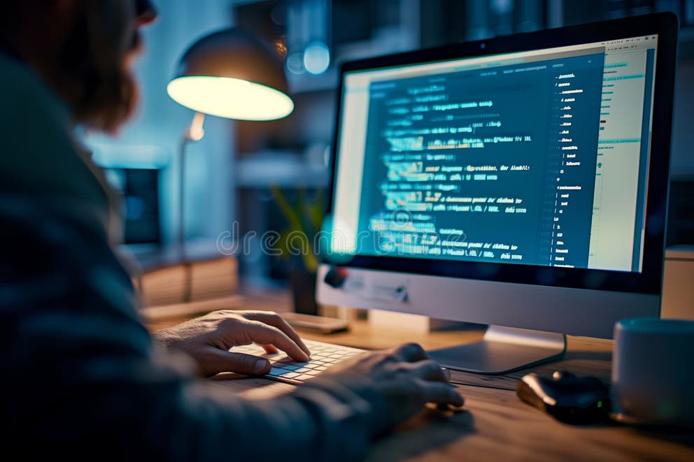 Person Coding on Computer Late at Night Stock Photo - Image of ambition ...