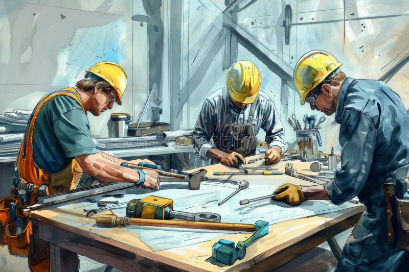 A Dedicated Repair Team Collaborates at a Construction Site, Using ...