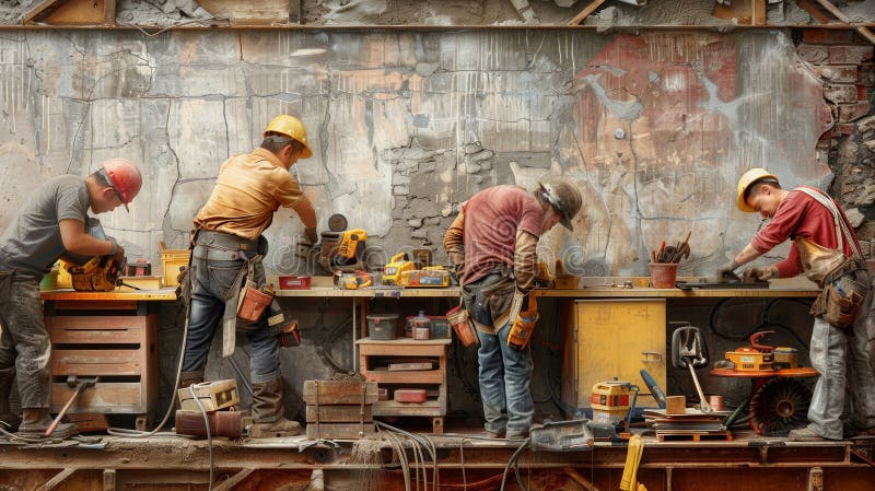 A Dedicated Repair Team Collaborates on a Construction Site, Using ...
