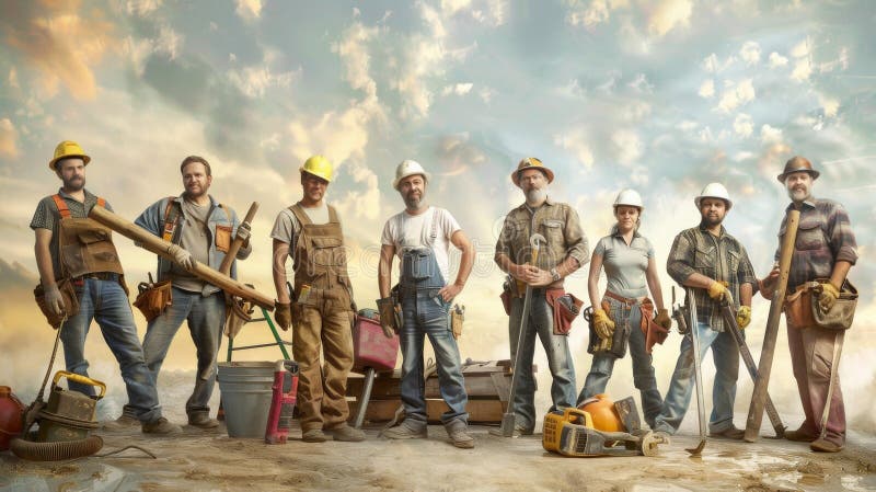 A Dedicated Repair Team Stands at a Construction Site, Equipped with ...