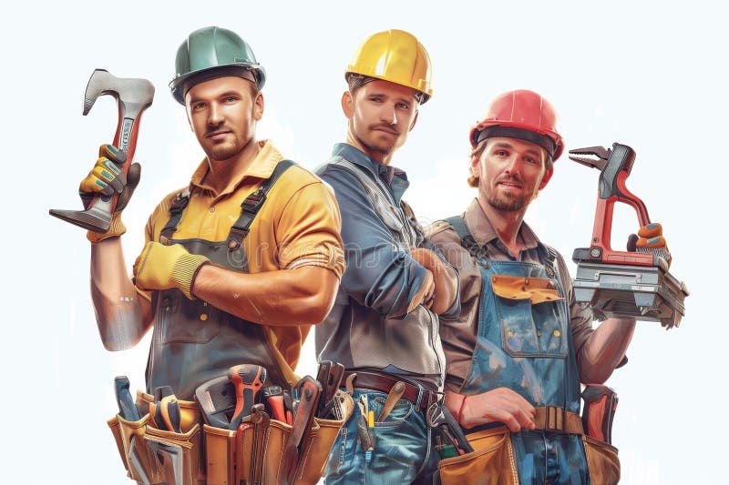 A Dedicated Repair Team Stands Ready at a Construction Site, Equipped ...