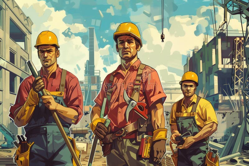 A Dedicated Repair Team Works at a Construction Site, Utilizing Various ...