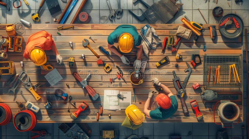 A Dedicated Repair Team Works Together at a Cluttered Workbench ...