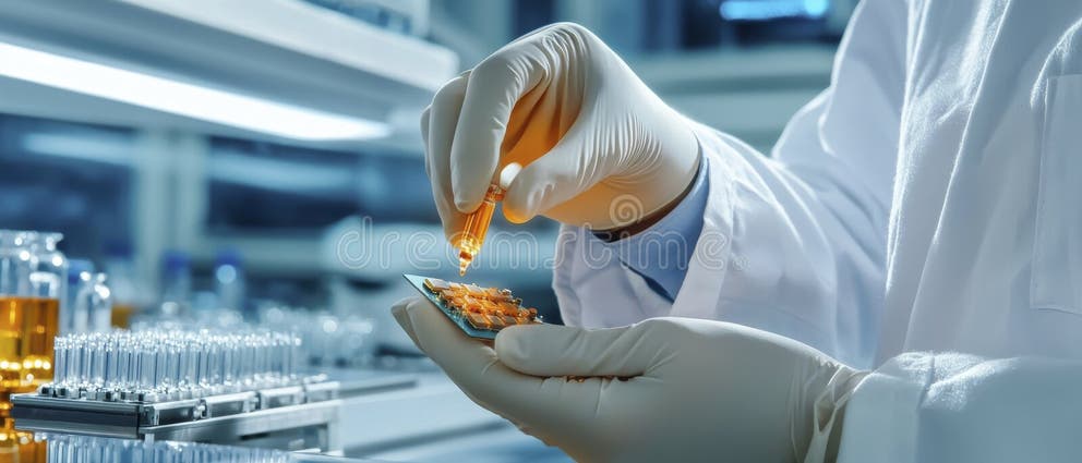 Scientist in Laboratory Conducting Research with Pipette, Studying ...