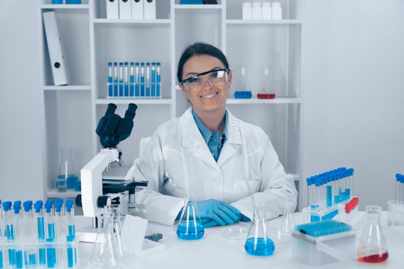 Modern Scientific Laboratory Researchers Working Microscopes Equipment ...