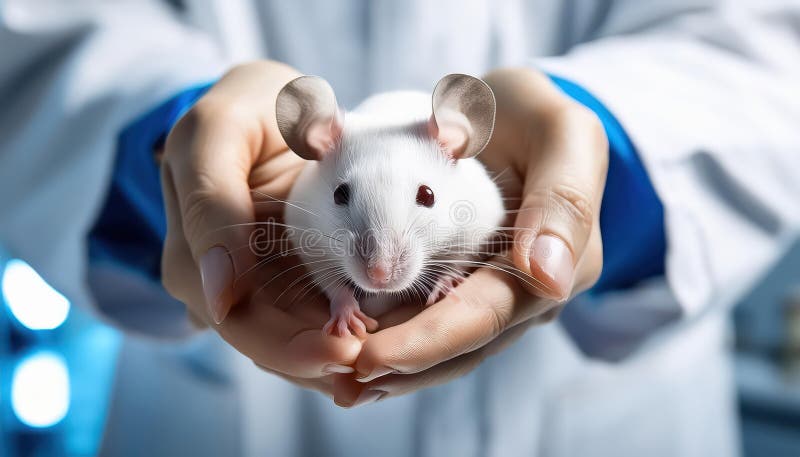 Researcher Engaging with White Lab Mouse Mus Musculus in Modern ...