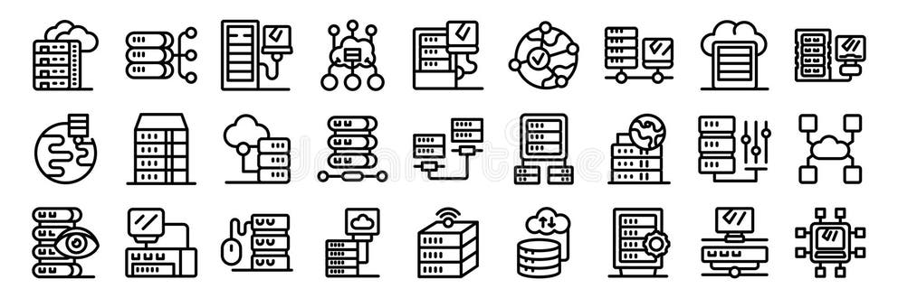 Dedicated Server Icons Set. Data Center Management and Cloud Computing ...