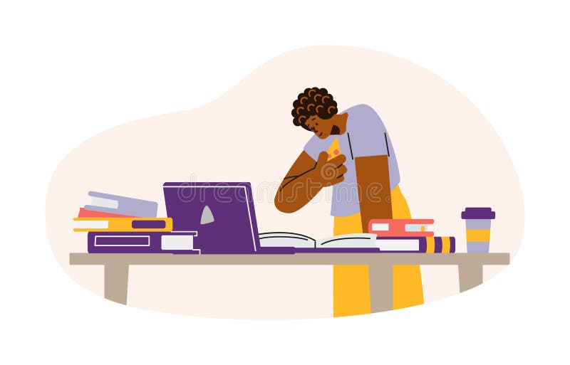 Dedicated Student Studying Vector Illustration Stock Vector ...