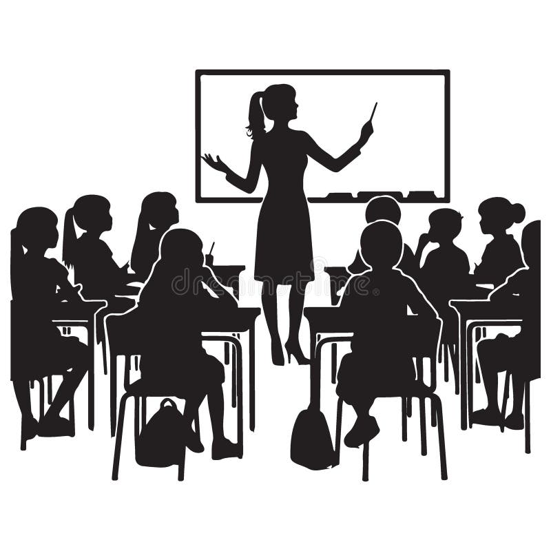 Dedicated Teacher Educating Students in Classroom Silhouette ...