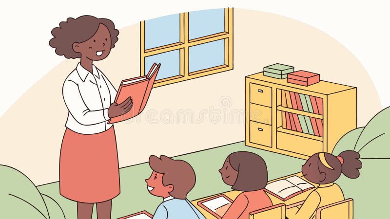 Dedicated Teacher Giving Lesson To Engaged Students, Vector Design ...