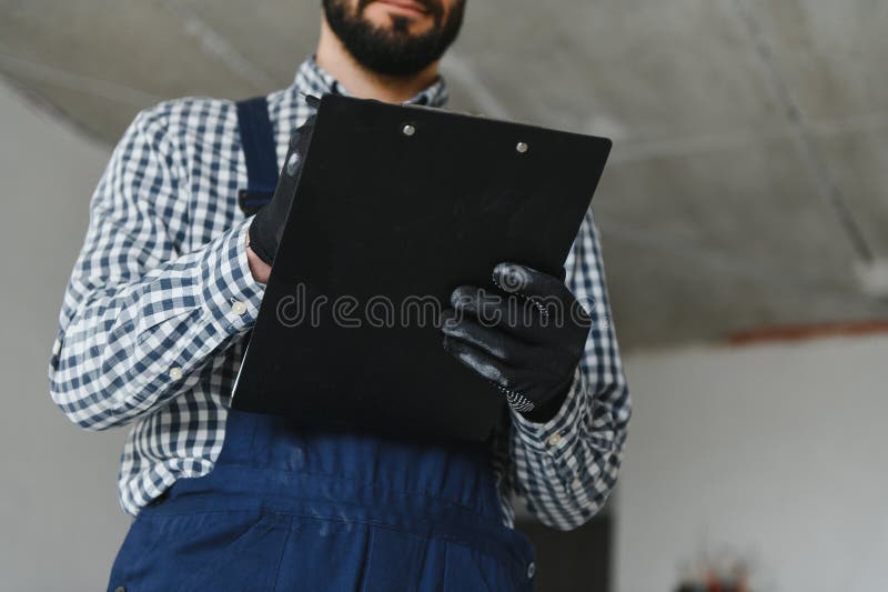 A Dedicated Worker Doing Calculations for Material for Apartment in ...
