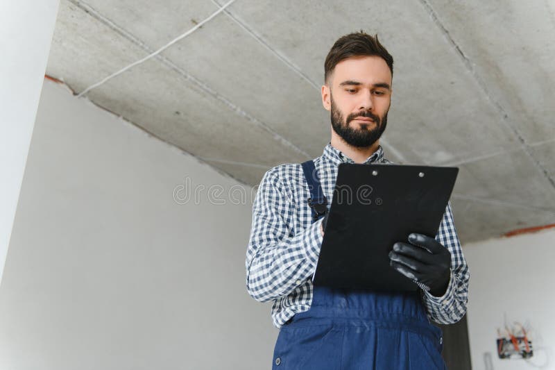 A Dedicated Worker Doing Calculations for Material for Apartment in ...