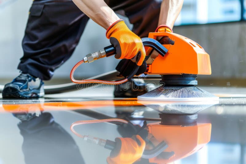 Dedicated Worker Using High Speed Machine To Polish Office Floor for ...