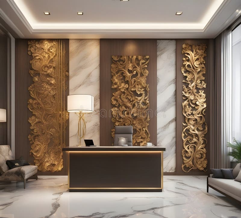 Dedication Interior Office Modern Marble and Wood Florals Golden Stock ...
