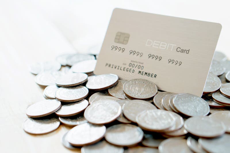 Dedit cards with coins stock photo. Image of finance - 142799030