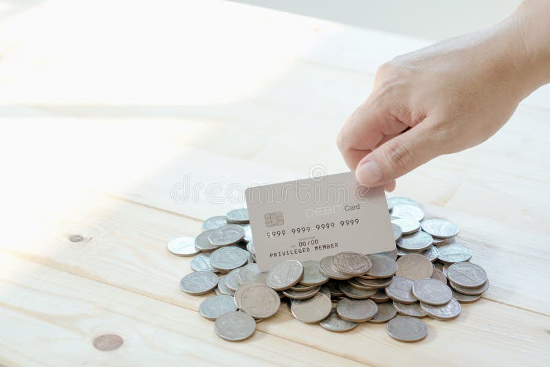Dedit cards with coins stock photo. Image of banking - 142799102