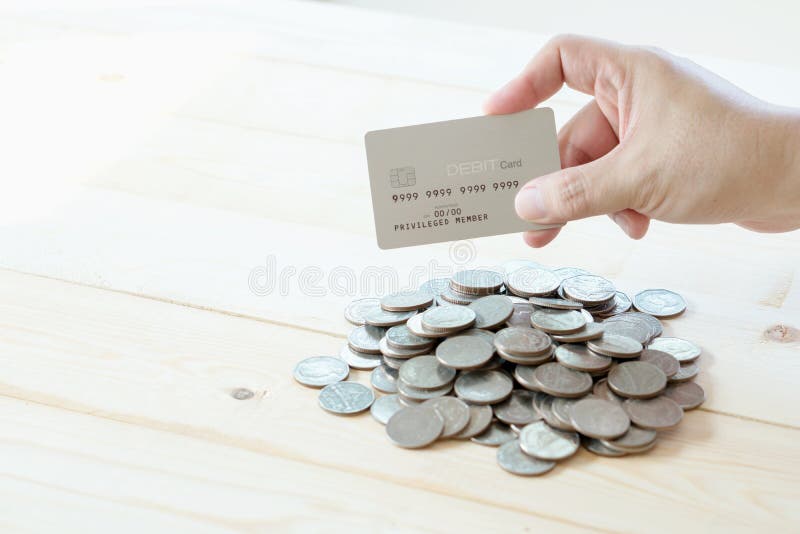 Dedit cards with coins stock image. Image of card, dedit - 142799103