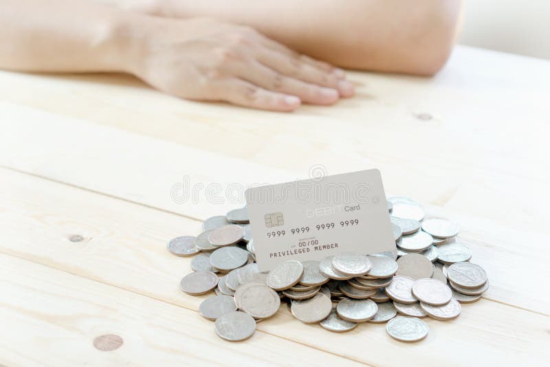 Dedit cards with coins stock image. Image of horizontal - 142799113