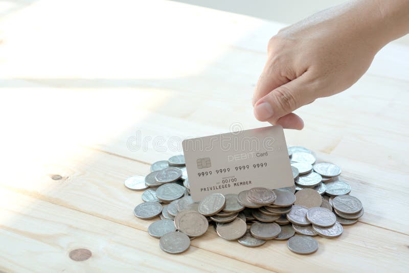 Dedit cards with coins stock photo. Image of money, economy - 142799120