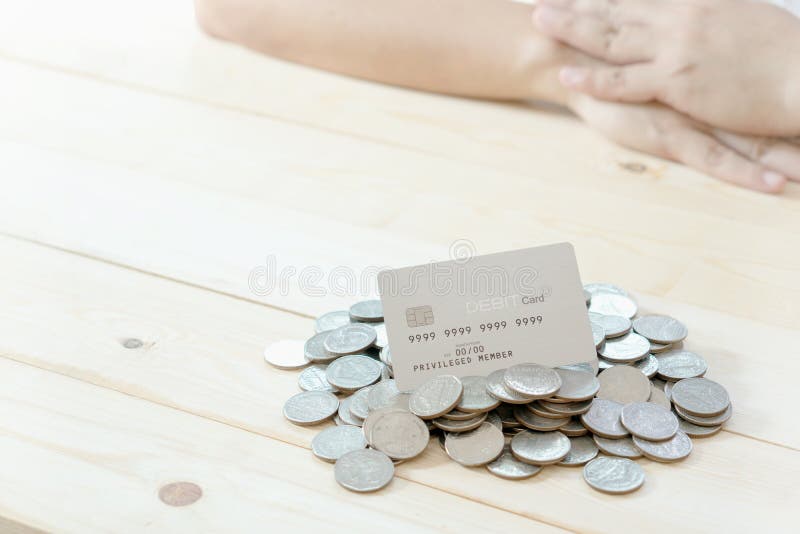 Dedit cards with coins stock photo. Image of bank, buying - 142799160