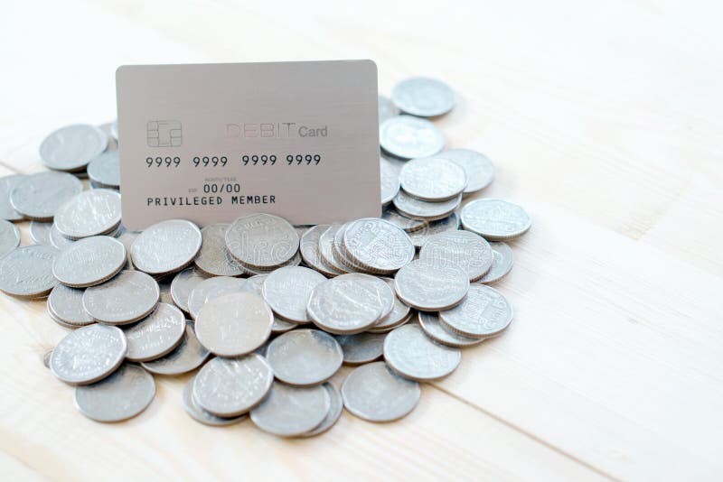 Dedit cards with coins stock photo. Image of making - 142799168