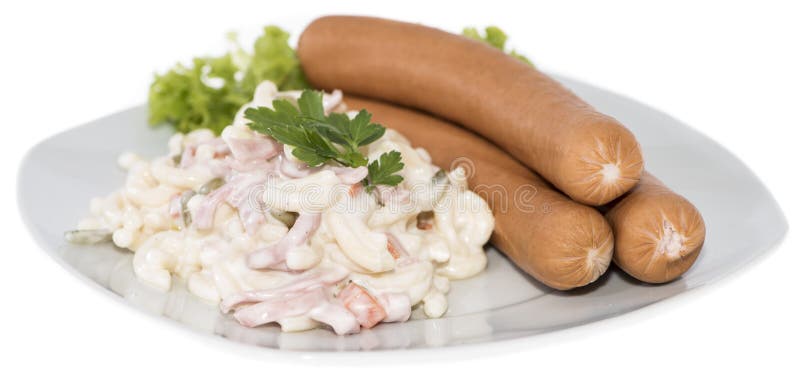 Deegwarensalade Met Worst (op Wit) Stock Foto - Image of lunch ...