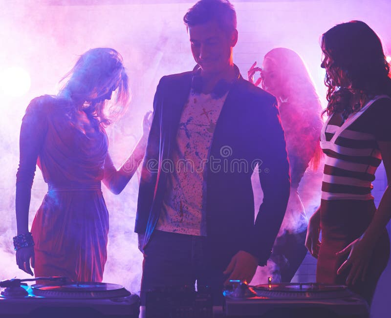 Deejay and dancers stock image. Image of people, adult - 56009077