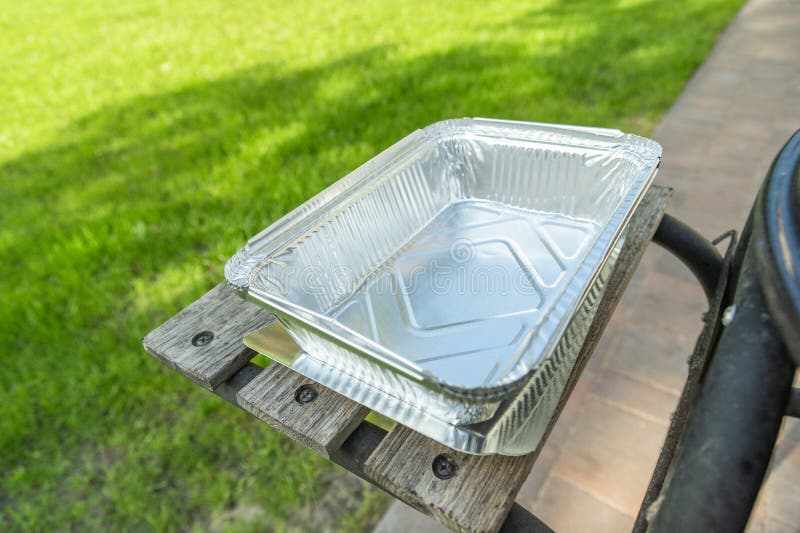 Deep Aluminum Foil Grill Tray Stock Photo - Image of food, tray: 387229268