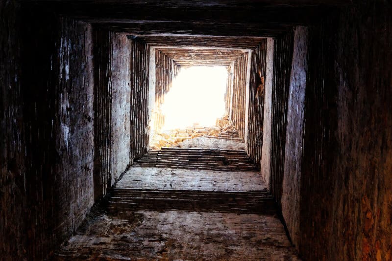 Deep Ancient Well. Masonry. Light at the End of the Tunnel Stock Photo ...