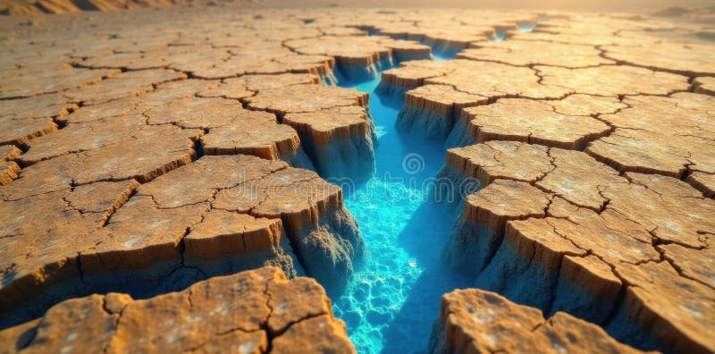 Deep Azure Fractures Spiderweb Across Parched Desert Floor , Natural ...